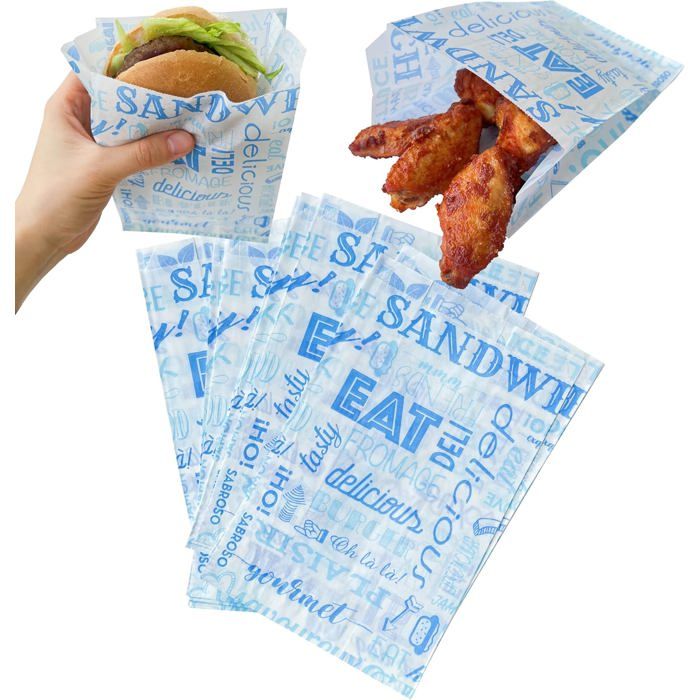 100 Pièces Papier Alimentaire Anti-Graisse, 18X12X7Cm, Texte Bleu, Wrap ...