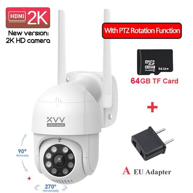 2K PTZ ajouter EU 64G-Caméra de surveillance extérieure PTZ WiFi HD ...