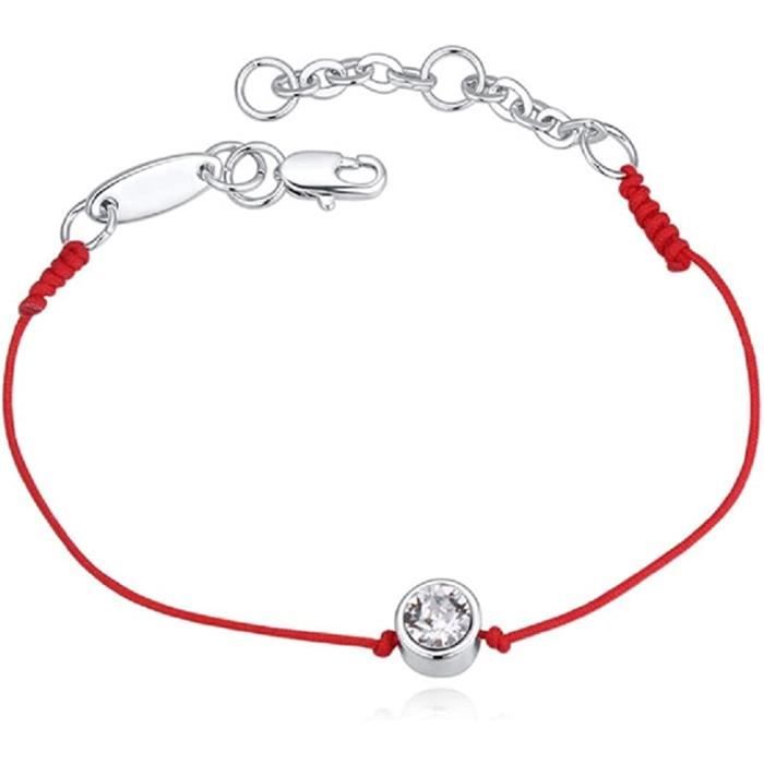 Bracelet Kabbale Cordon Rouge En Plaqué Or Blanc 18 Carats Bijoux Femme ...