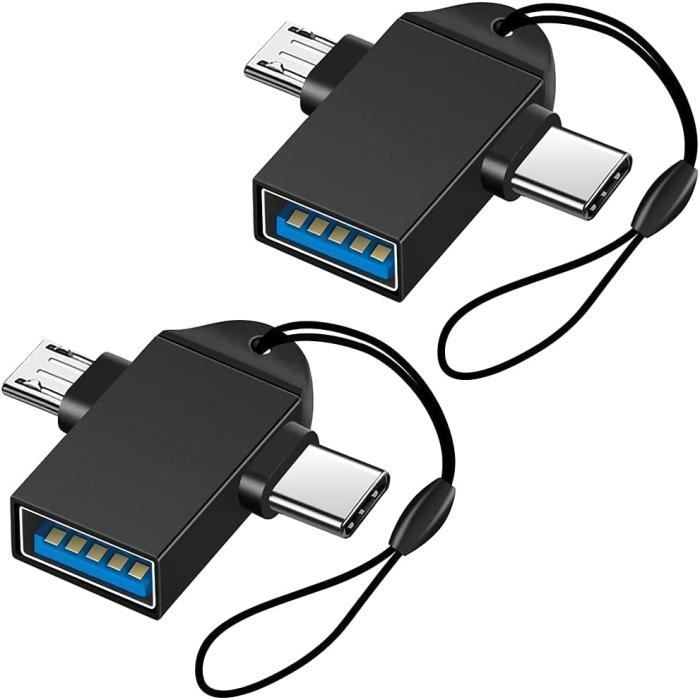 2-En-1 Adaptateur Micro Usb-Usb-C Vers Usb 3.0 Avec Lanyard (Pack De 2 ...