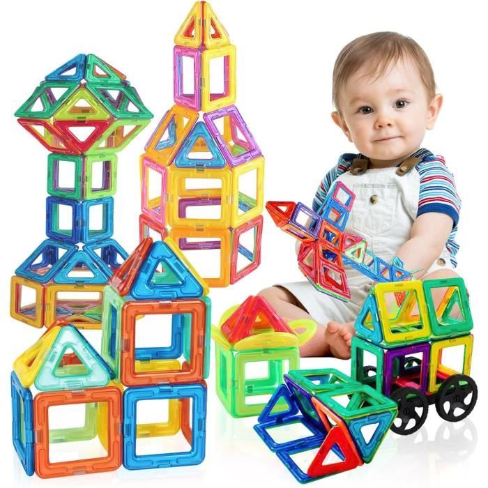 Blocs De Construction Magnetique 60Pcs Avec 2 Roues, Magnetic Tiles, Bloc Magnetique Enfant Pour ...