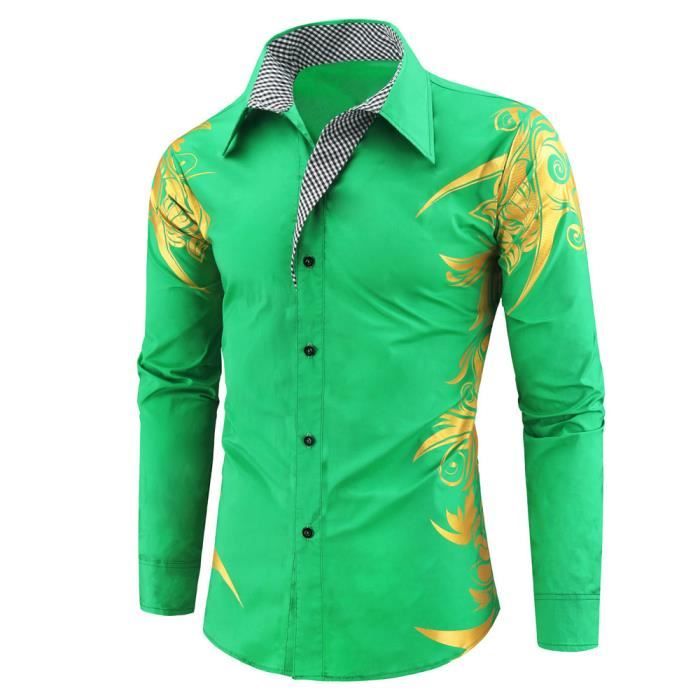 Chemise homme - KJEHOME - Imprimé grande taille - Manches longues - Slim Fit - Vert Vert ...