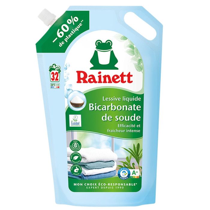 Pack de 5 - Rainett - Lessive liquide Ecolabel Bicarbonate recharge 32 ...