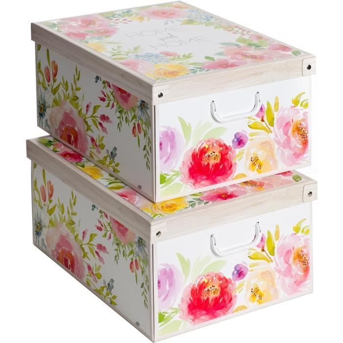 Lot De 2 Boîtes De Rangement En Carton, Avec Couvercle, Pour Ranger ...