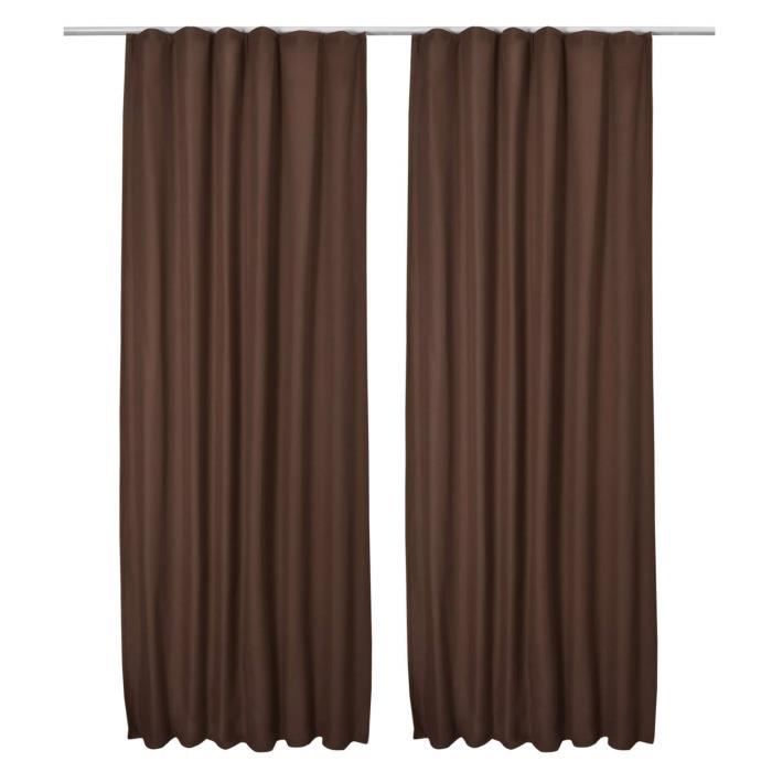 Beautissu Lot de 2 Rideaux thermiques Marron uni Occultant à ruflette ...