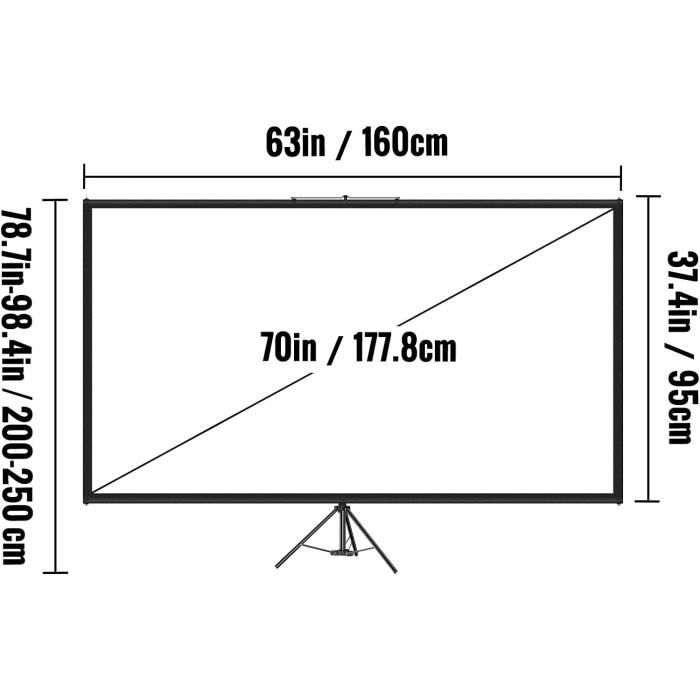Écran De Toile De Projection Avec Trépied 70 Pouces 4K Hd 16:9 Hauteur ...