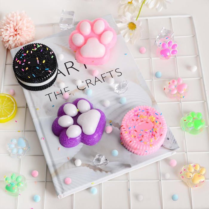 2 Pcs Biscuit Stress Relief Toy Et 6 X Squishy Patte De Chat Jouet ...