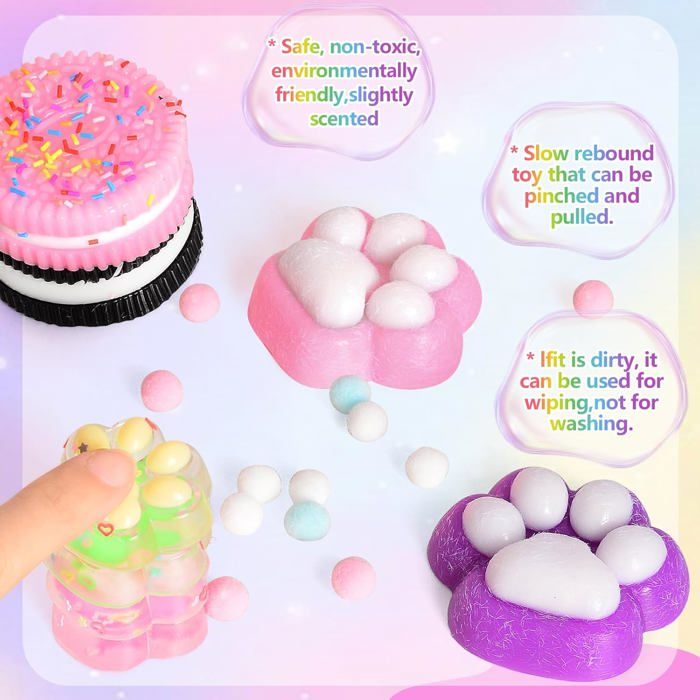 2 Pcs Biscuit Stress Relief Toy Et 6 X Squishy Patte De Chat Jouet ...