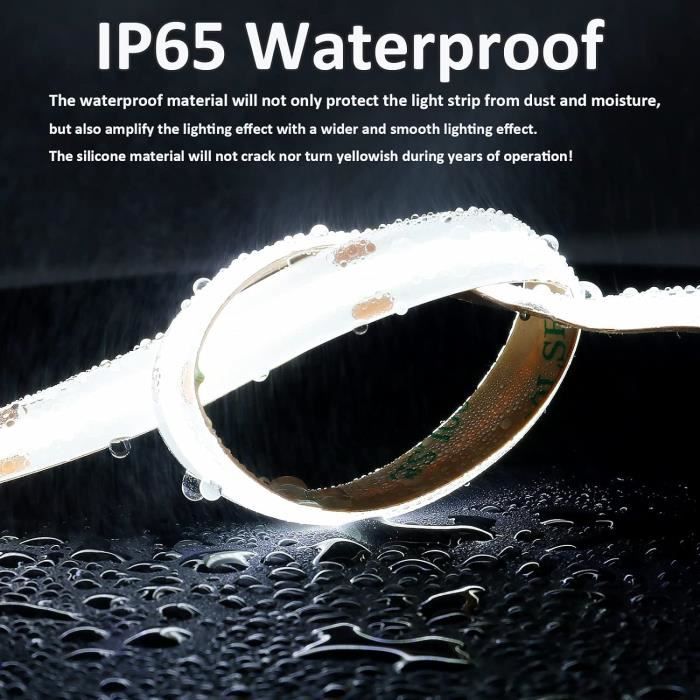 12V Ruban LED COB 5000K Blanc Étanche IP65 CRI 93+ 6M 320LEDs-M Haute ...
