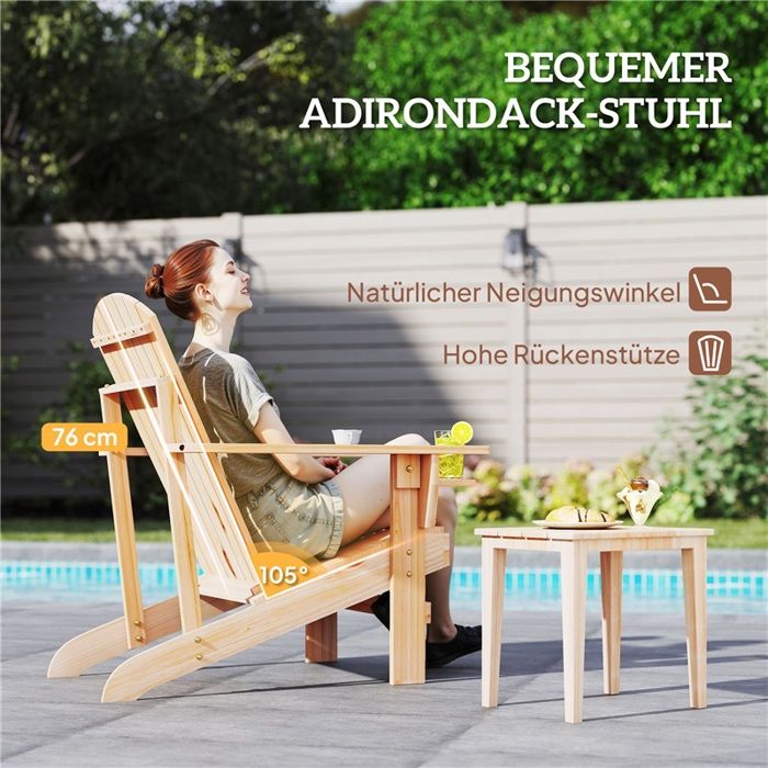 Natural finish solid wood Adirondack garden chair with cup holder ...
