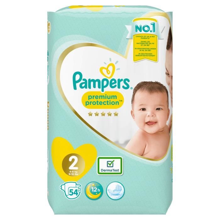 PAMPERS Premium Protection New Baby Taille 2 - 4 à 8 kg - 54 couches ... PAMPERS Premium Protection New Baby Taille 2 - 4 à 8 kg - 54 couches ...