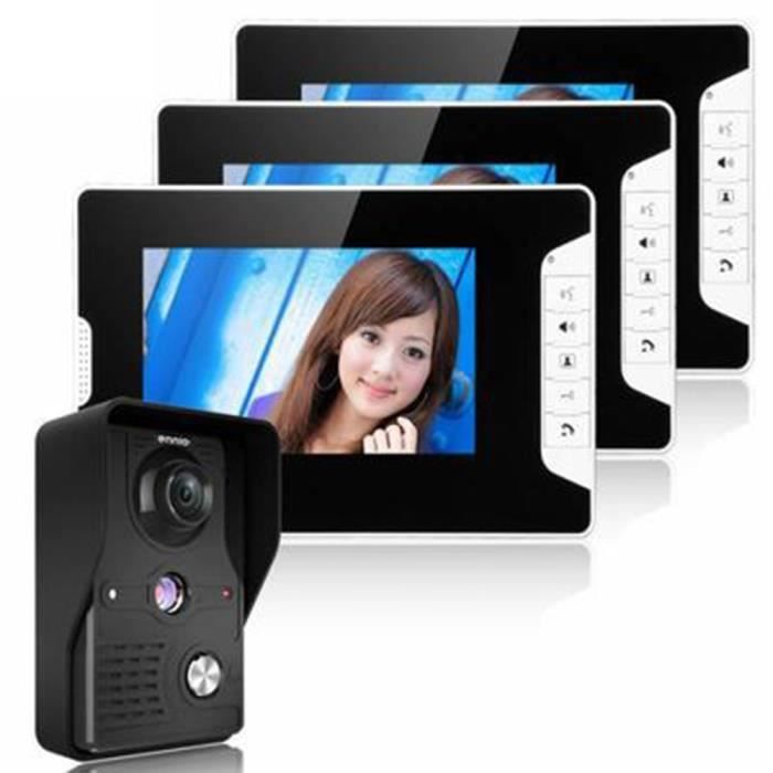 7'' sonnette interphone visiophone 1 camera 3 moniteur pour sécurité de ...