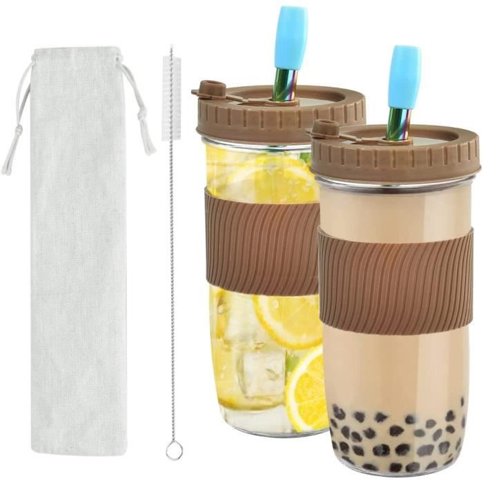 Lot De 2 Verres À Bubble Tea 750Ml Verre Avec Paille Verres À Thé Avec ...