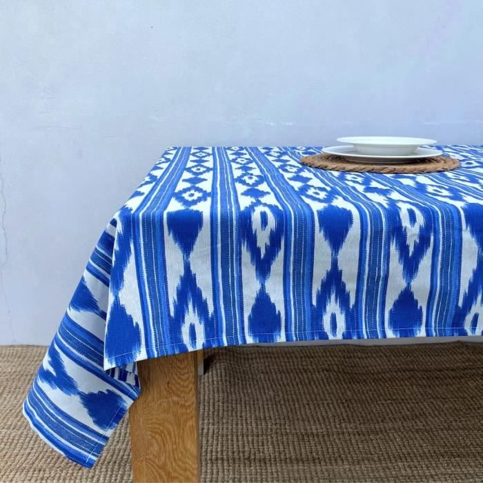 Nappe Rectangulaire et Carrée en Tissu Bleu - Style Méditerranéen Coloré - 140x350cm - Cdiscount ...
