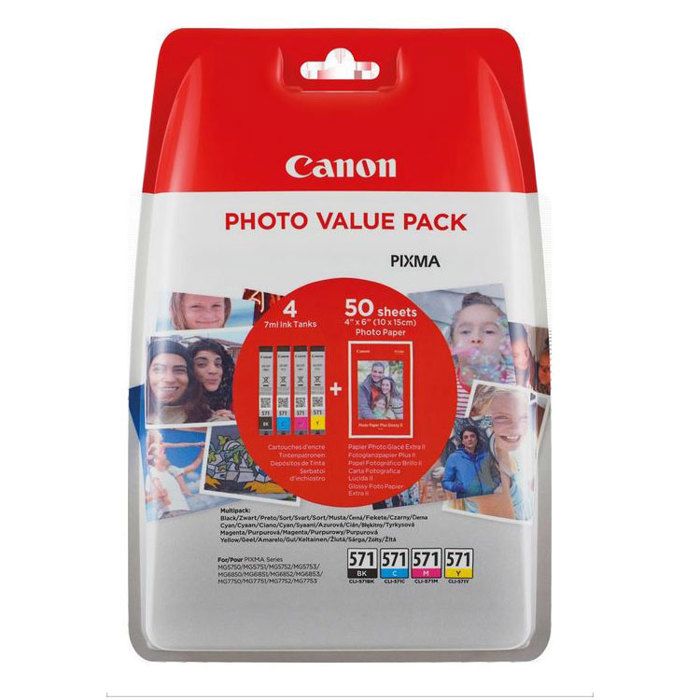 Pack de 4 cartouches d'encre CANON CLI-571 C/M/Y/BK Photo Value Pack ...