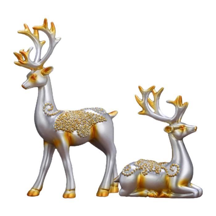 Figurines de renne 2 pièces, décorations de Statue de cerf assis et ...