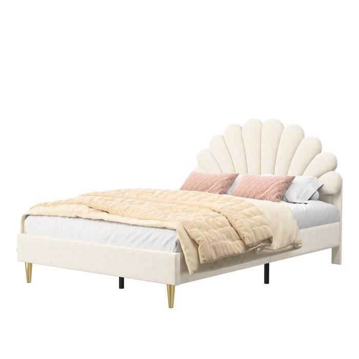 Lit enfant MISNODE 140x200 cm, tête de lit en forme de pétale, tissu ...
