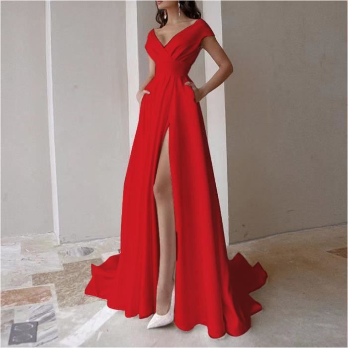 Robe de fête - Marque - Modèle - Sans manches - Col en V - Rouge Rouge ...