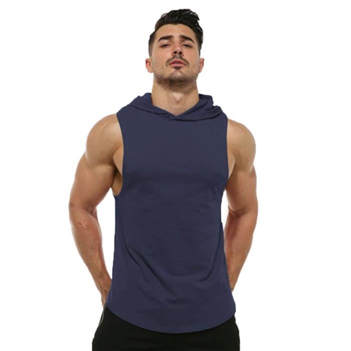 Debardeur Homme,Debardeur de Sport à capuche Homme,Couleur unie ...