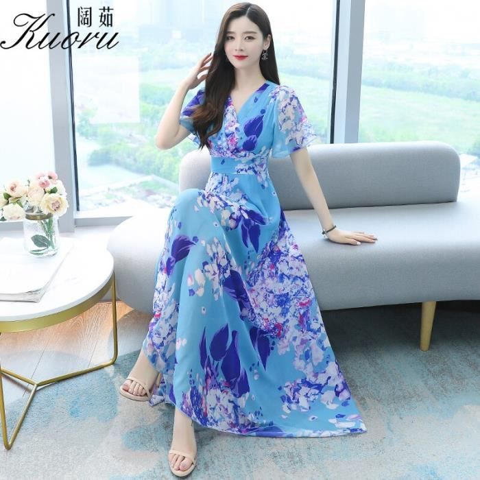 Violet femmes robes été en mousseline de soie col en V Vestido Midi ...