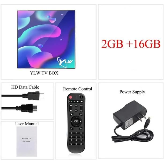 YLW Android 12 TV Box Allwinner H618 façades Core Cortex-A53 2 Go 16 Go ...