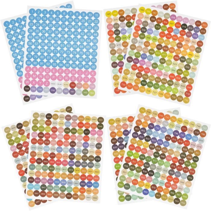 8 Feuilles Gommettes Autocollantes, Couleur Autocollants Numérotés ...