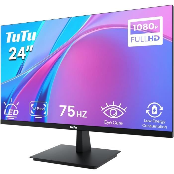 Écran Pc 24 Pouces Sans Bordure Full Hd Led Moniteur Pc Vga Hdmi 75Hz ...