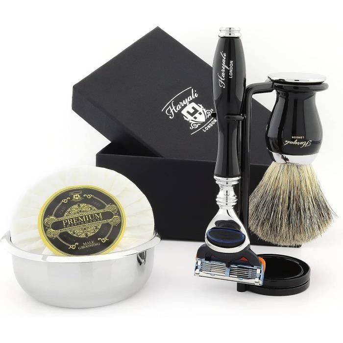 Kit De Rasage Pour Homme, Avec Rasoir À 5 Lames, Blaireau, Support De ...