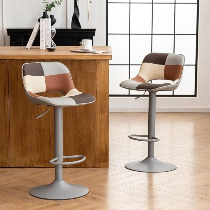 YOUNIKE Tabouret de Bar Lot de 2 Pivotant de Style Patchwork Coloré Chaises de Bar à Hauteur ...