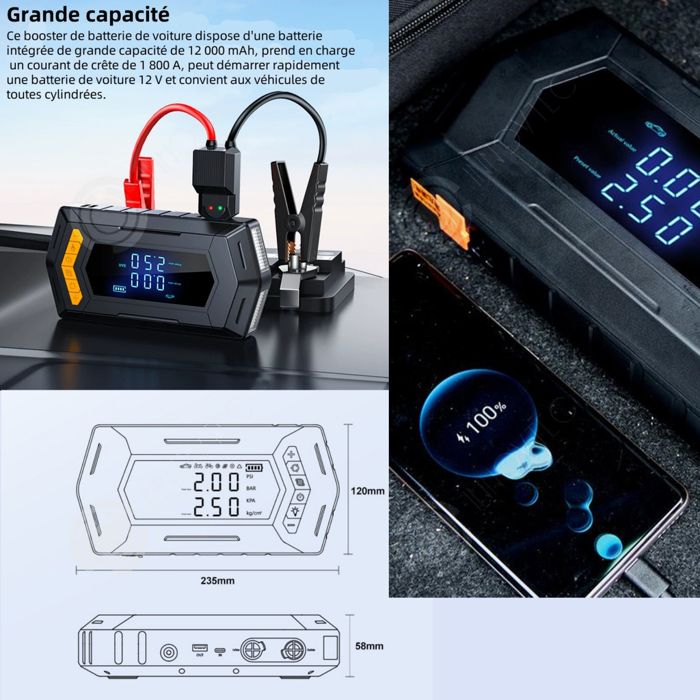 INN Booster batterie voiture multifonctionnel 12000mah 1800a avec ...