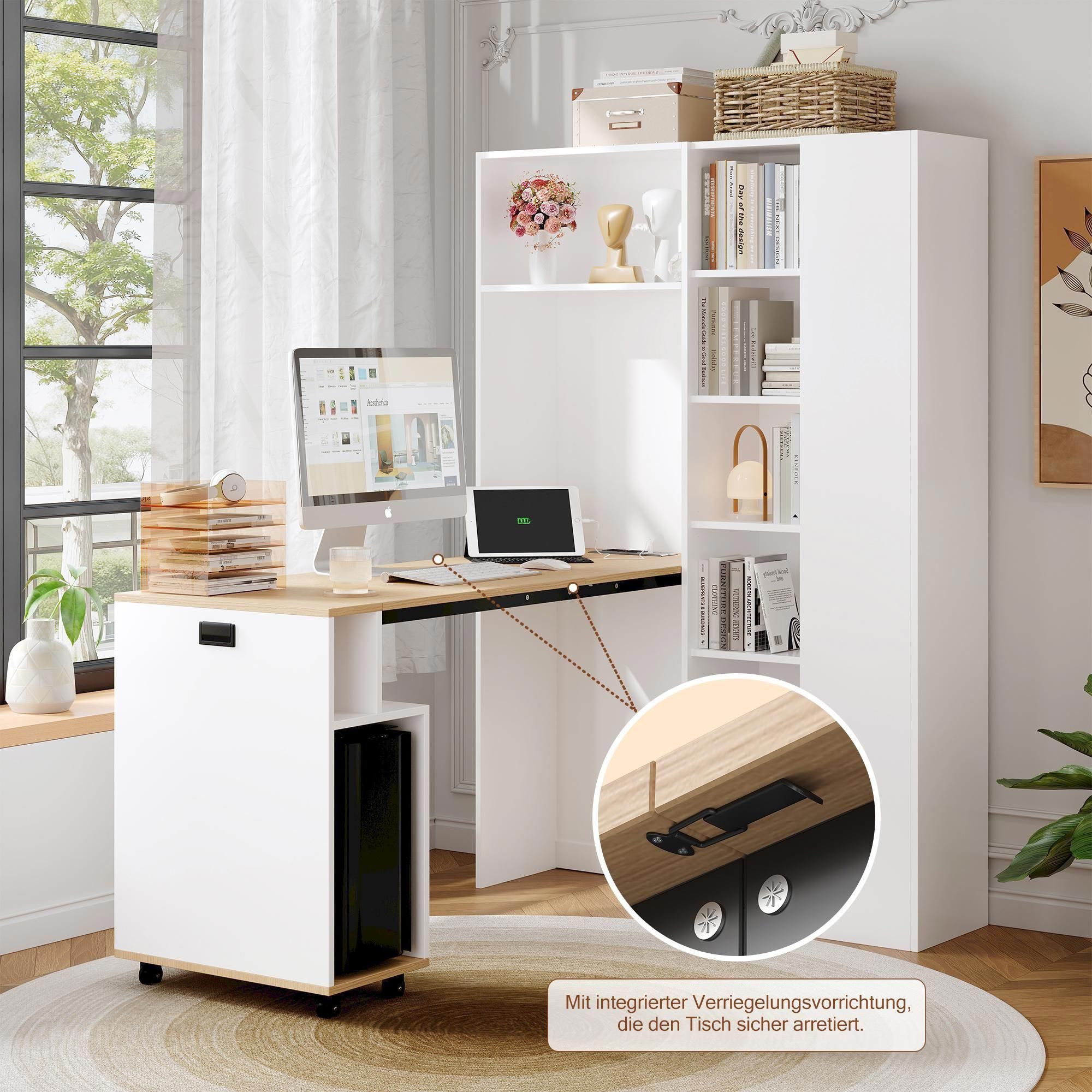 Bureau pliable, bibliothèque et bureau 2 en 1, avec prise électrique et ...