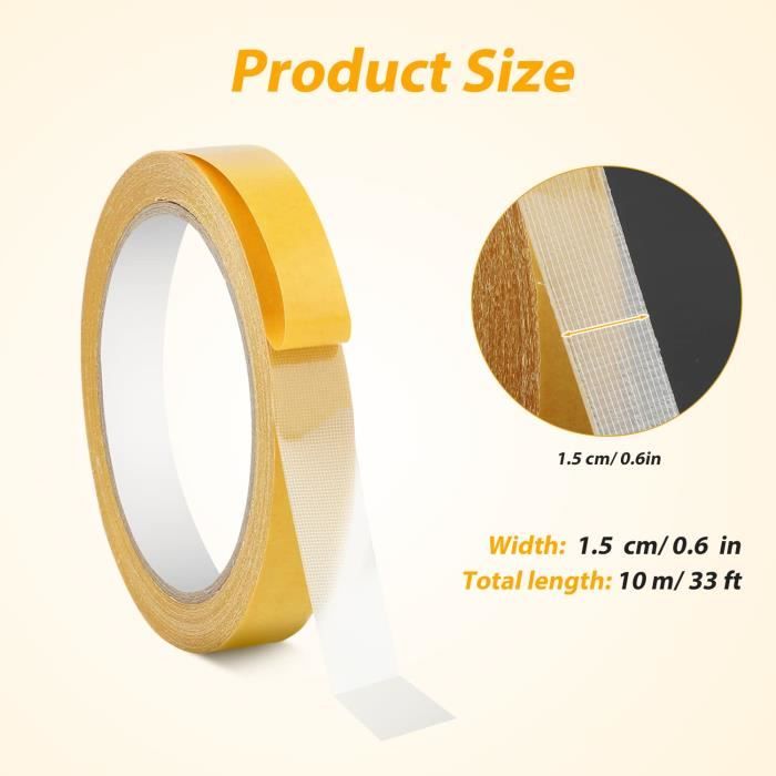 15mm Ruban Adhésif Double Face Extra Fort en Tissu, Très Résistant ...