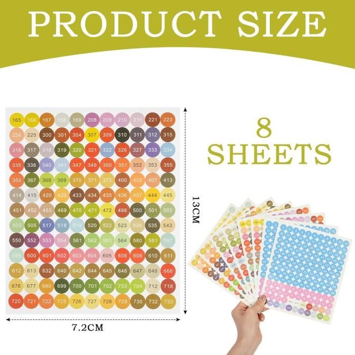 8 Feuilles Gommettes Autocollantes, Couleur Autocollants Numérotés ...