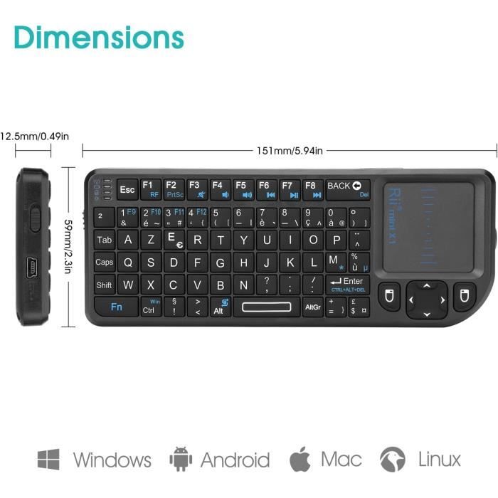 Mini Clavier K01X1 Sans Fil(Azerty) 2,4 Ghz Avec Touchpad Pour Pc, Pad ...