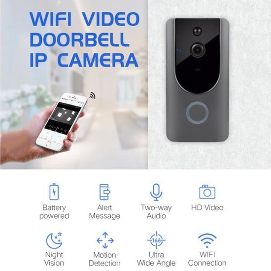 Sonnette de porte bidirectionnelle WiFi Vidéo sans fil 1080P HD ...