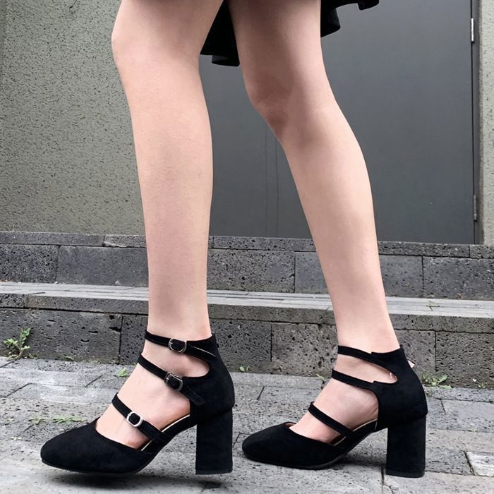 Escarpin Femme ete Tendance mode boucle talon epais bout rond Vintage ...