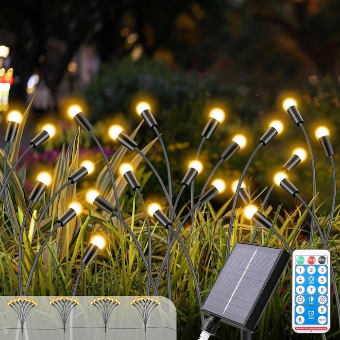 Lucioles Solaire Jardin, 4 Pièces 8 LEDs Lampe Solaire Firefly avec 8 Modèle Télécommande, IP65 ...