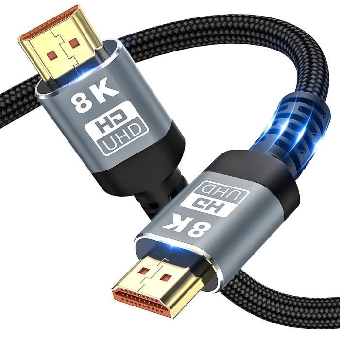 Câble HDMI2.1 0.5m 8K 4K,Tressé Ultra Haute Vitesse 48Gbps,Supporte ...