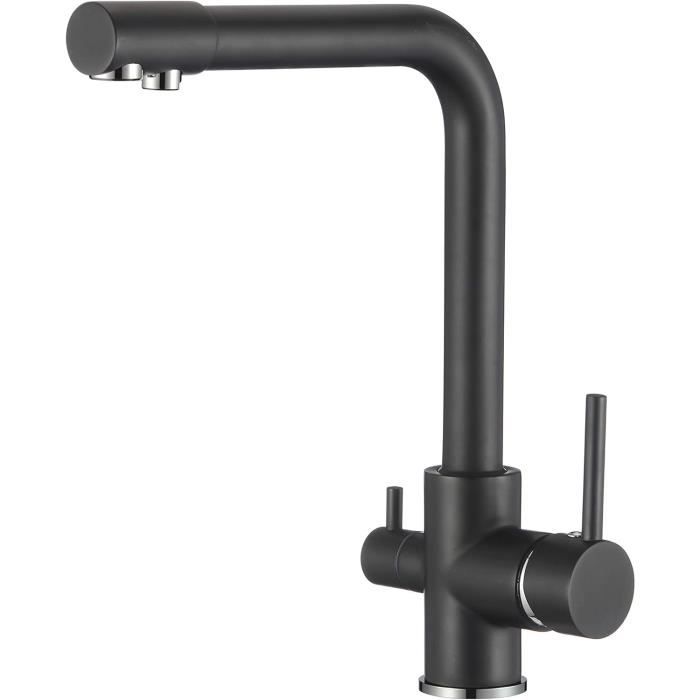 Robinet De Cuisine 3 Voies Pour Osmose Pivotant 360 Noir Mat Pour Évier ...