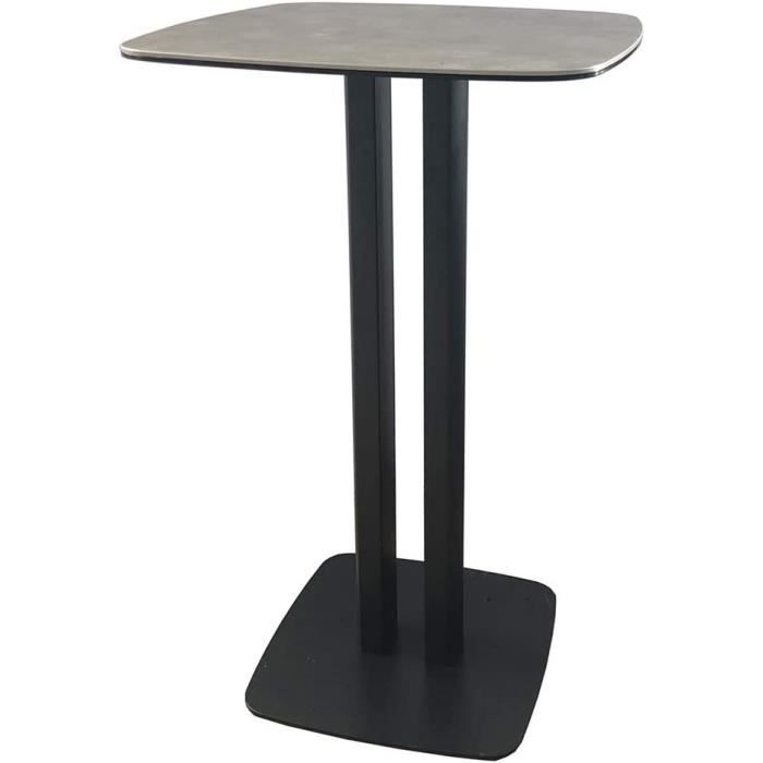 Table Haute carré 60 cm Plateau céramique Gris et piétement en Acier ...