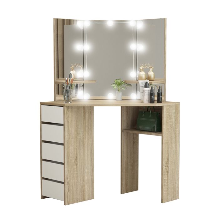 ML-Design Coiffeuse Moderne Sonoma 110x141,5x54 cm avec Éclairage LED ...