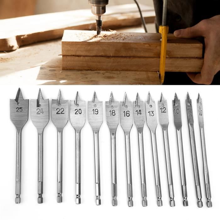 Ensemble de 13 forets plats pour travail du bois - Pelle Outil de foret ...