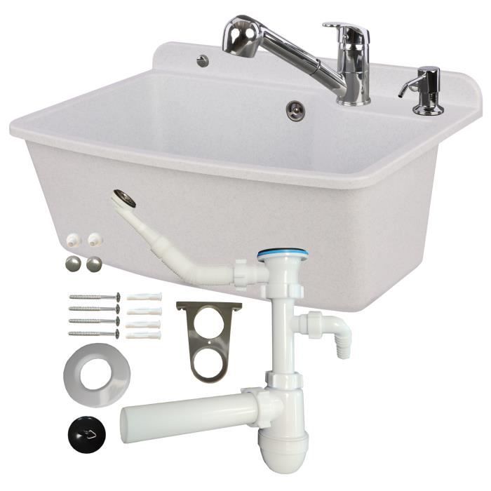 Lavabo plastique gris clair 61,5 cm siphonne tirette et vidange ...