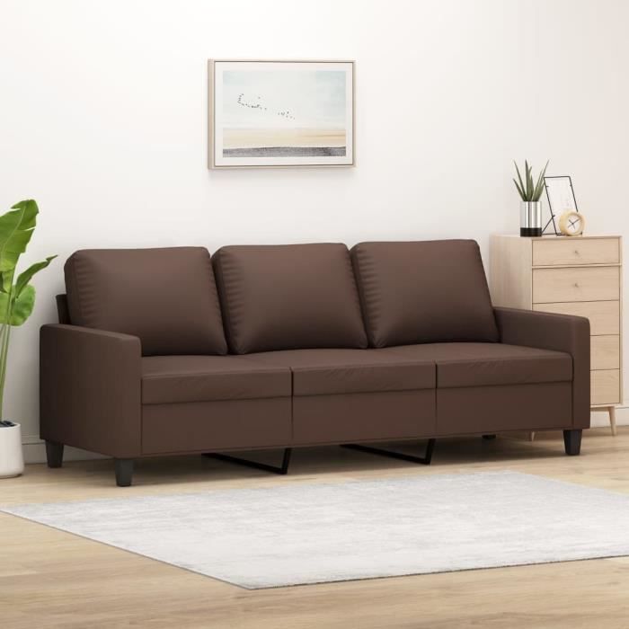 CANAPE - SOFA - DIVAN - Canapé à 3 places Marron 180 cm Similicuir - YW ...