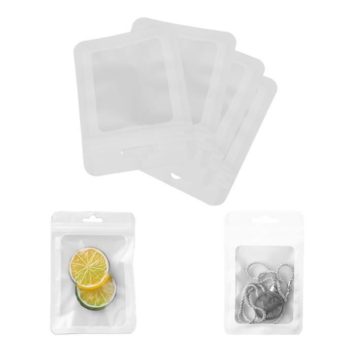 Sachet Zip Refermable Fenêtre Transparente Blanc - DRFEIFY - 100pcs ...
