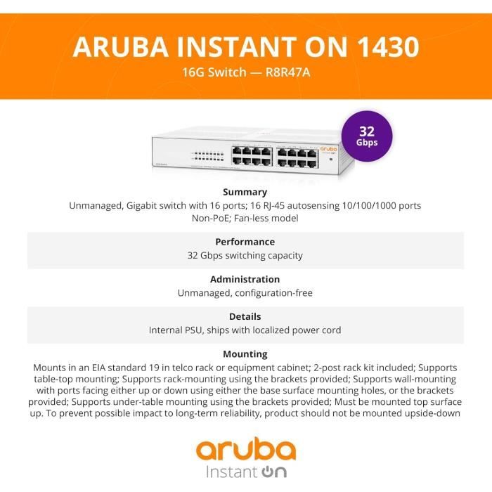 Switch réseau Ethernet HPE Aruba ION 1430 16G SW - 16 Go Intel ...