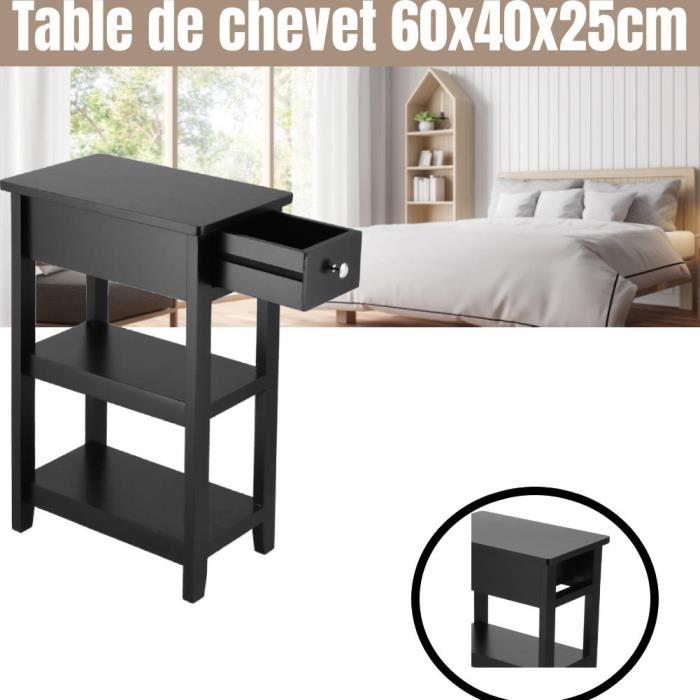 Commode table de chevet en bois à 3 niveaux 25x40x53cm Noir-WEI53 ...