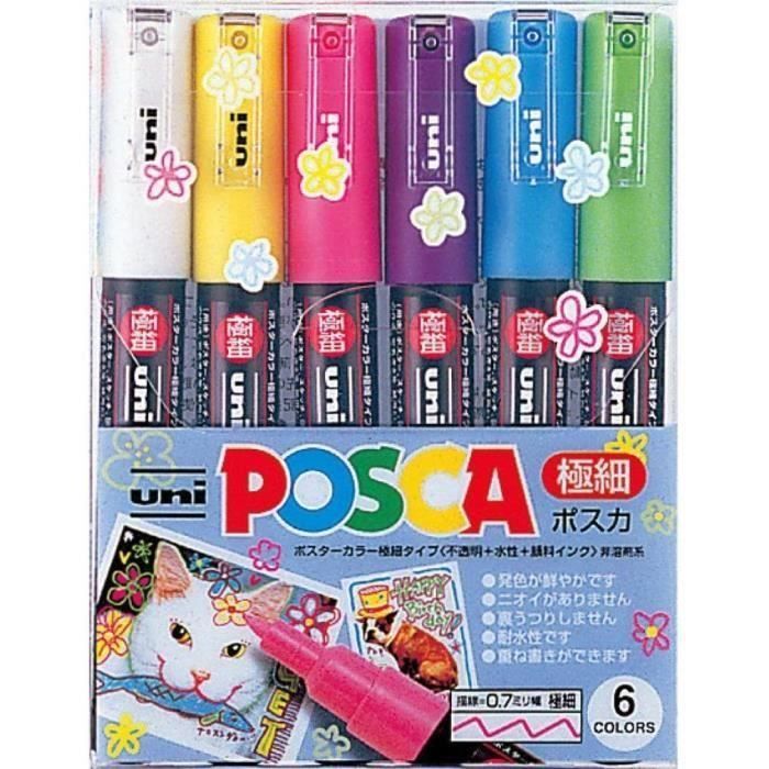 Posca Boite de 6 Feutres Marqueurs Stylos Uni Posca PC-1M 6C Base ...
