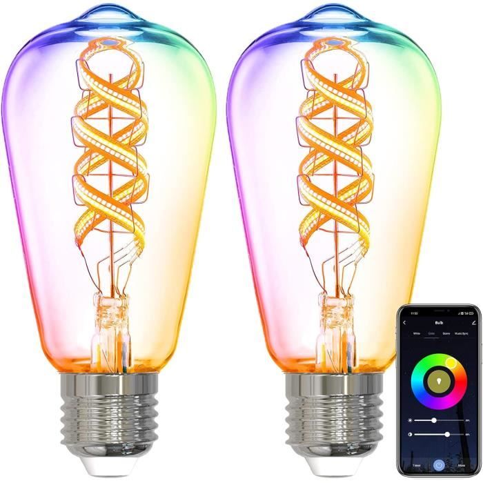 Ampoule Connectée Wifi E27 5W St64 Edison Vintage Lampe À Filament Led Multicouleurs Blanc Chaud ...