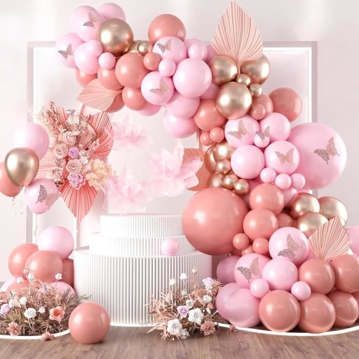 Kit Arche Ballon Rose Papillon, 101Pcs Kit Guirlande Ballon Rose Rétro ...